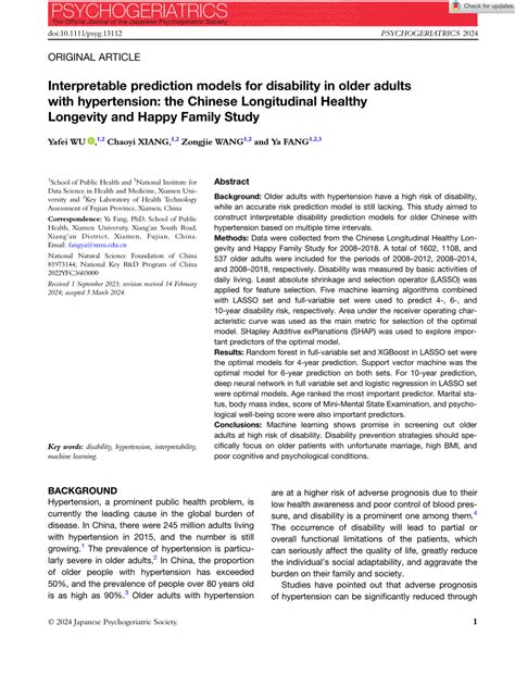 Pdf Interpretable Prediction Models For Disability In Older Adults