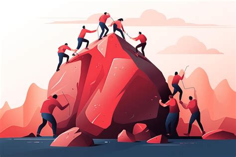 Premium Photo Unified Effort Coworkers Pushing Boulder Uphill In Teamwork Display