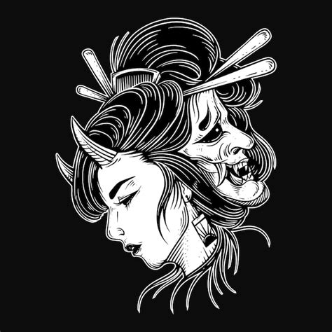 Geisha Skull Drawing