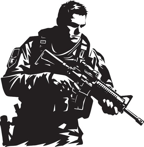 Un Dessin En Noir Et Blanc Dun Soldat Avec Un Pistolet à La Main