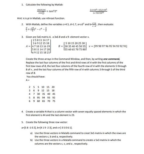 Solved 1 Calculate The Following By Matlab Sin SolutionInn