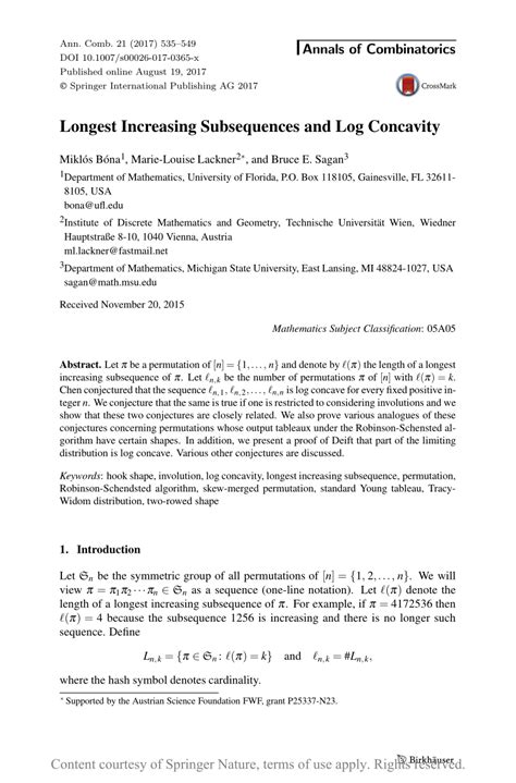 Longest Increasing Subsequences And Log Concavity Request Pdf