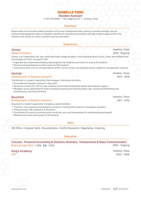 Resident Assistant Resume Examples And Guide For 2023 Layout Skills