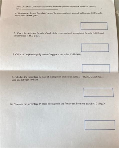 Solved Chem 1011 Chem Lab Percent Composition Worksheet