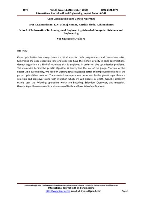 Pdf Code Optimization Using Genetic Algorithm