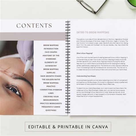 Brow Mapping Printable Manual Template Training Eyebrow Design Canva Editable Course Ebook