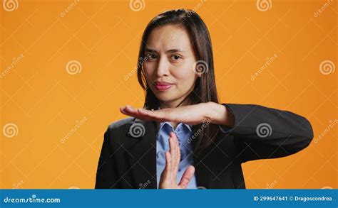 Serious Adult Presenting Timeout Gesture In Studio Stock Video Video Of Pause Adult