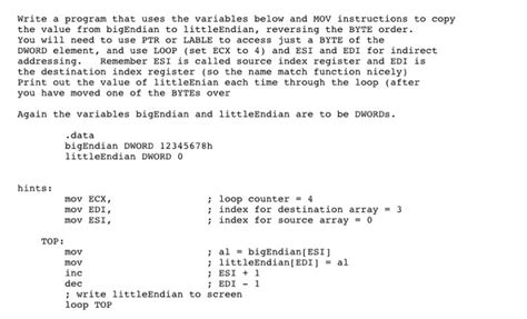 solved using x86 assembly please complete the loop in the