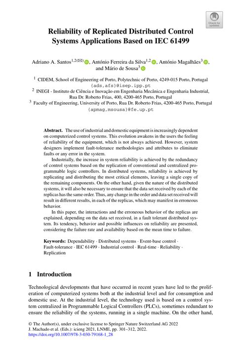 Pdf Reliability Of Replicated Distributed Control Systems Applications Based On Iec 61499