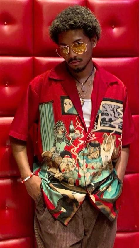 Red Printed Oversized Shirt Men Fashion Photoshoot Funky Outfits