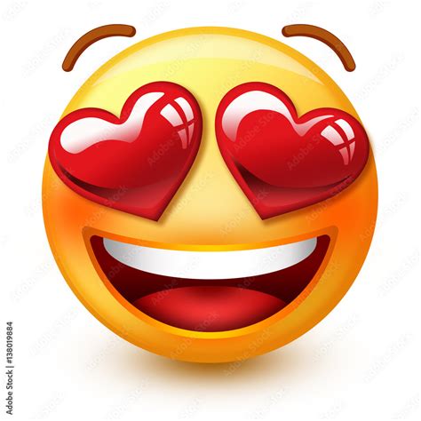 Cute In Love Face Emoticon Or 3d Smiley Emoji With Heart Shaped Eyes That Shows Love Or