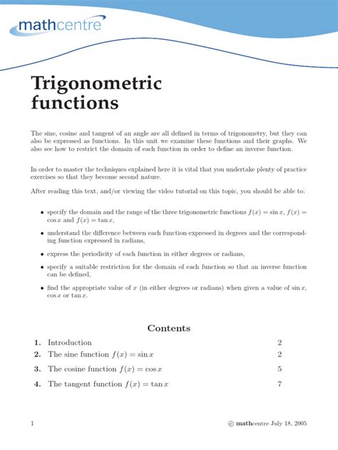 trig functions pdf trigonometric functions function mathematics