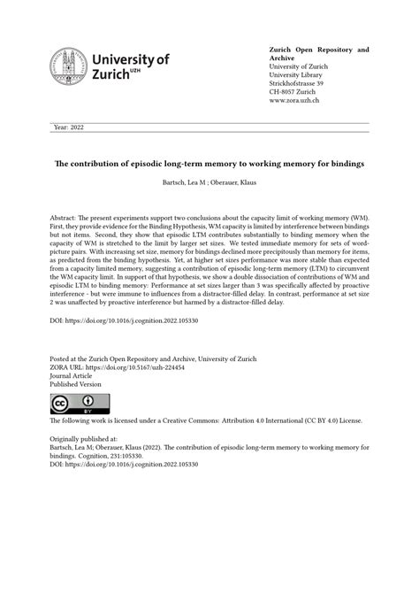 PDF The Contribution Of Episodic Long Term Memory To Working Memory