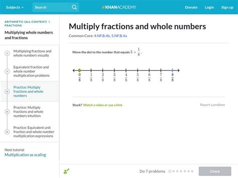Khan Academy Practice Multiplying Fractions And Whole Numbers 1 Unknown Type For 4th Grade