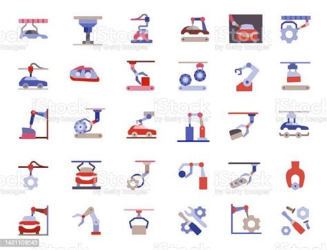 자동차 공장 플랫 아이콘 세트 차에 대한 스톡 벡터 아트 및 기타 이미지 차 제조 차대 Istock