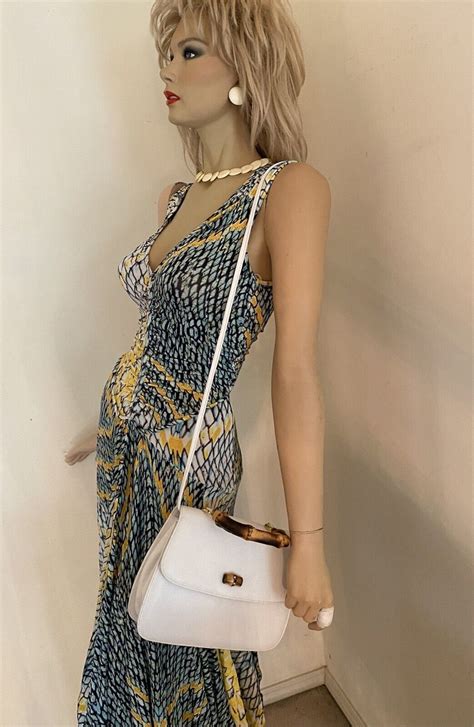 New Vintage Susan Gail Soft White Leather Bamboo Ha… Gem