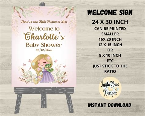 Rapunzel Baby Shower Welcome Sign Princess Rapunzel Shower Etsy