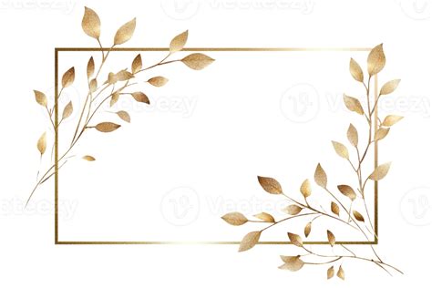 Elegant Gold Geometric Floral Frame With Leaves Ideal For Invitations