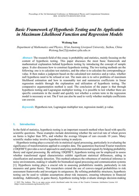 Pdf Basic Framework Of Hypothesis Testing And Its Application In