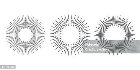 선버스트 프레임 세트 레트로 태양 광선 요소 컬렉션 빈티지 방사형 광선 태양 광선 불꽃놀이 또는 폭발 엠블럼 로고 태그 스탬프 배너 벡터 디자인 요소 개체 그룹에 대한 스톡