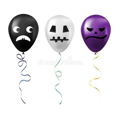 Set Of Halloween Black White And Purple Balloons With Scary And Funny