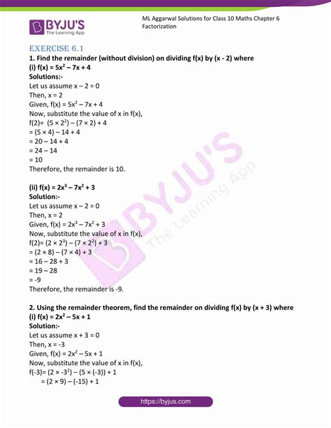 Ml Aggarwal Solutions For Class 10 Maths Chapter 6 Factorization Access