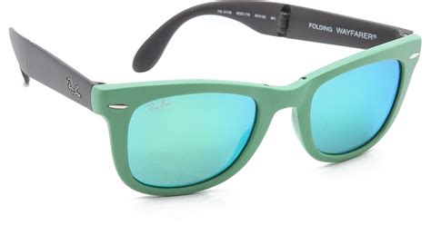 Ray Ban Folding Wayfarer Sunglasses In Green Lyst