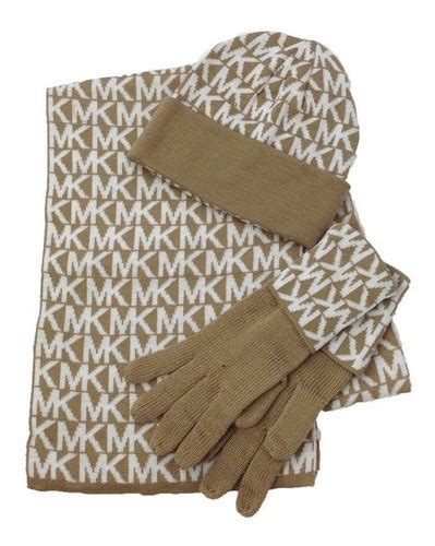 Set Michael Kors Bufanda Gorro Y Guantes Beige Meses Sin Intereses