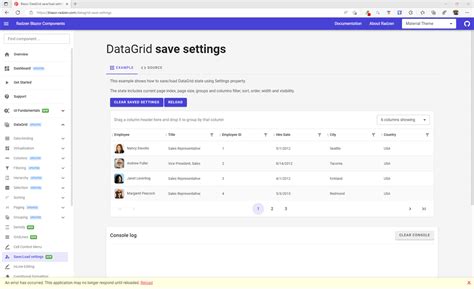 Online Demo Fault Reload Error Save Settings Radzenblazor Components