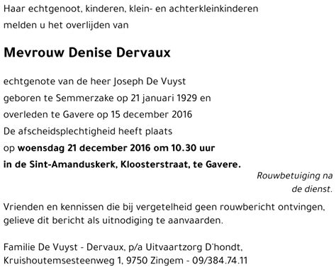 Avis De Décès De Denise Dervaux Décédé Le 15 12 2016 à Gavere Annonce Condoléances Fleurs