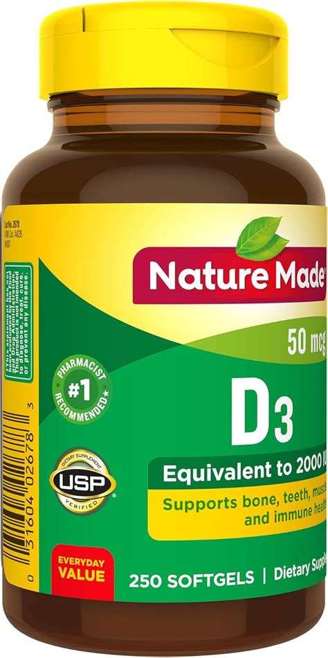 Nature Made Vitamina D3 250 Softgels Vitamina D 2000 Ui 50 Mcg Ayuda A