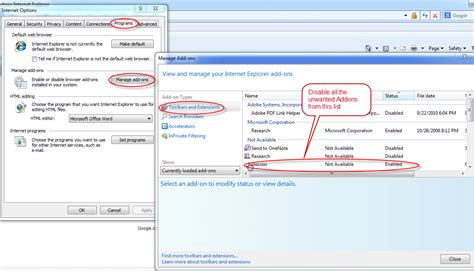 Enable Disable Internet Explorer Extensions And Addons