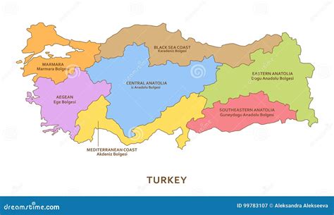Turkey Regions Vector Geography Background Stock Vector Illustration