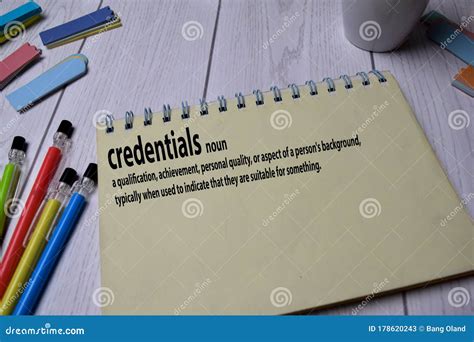 Definition Of Credentials Word With A Meaning On A Book Dictionary