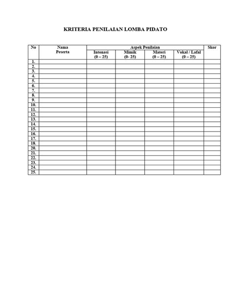 Kriteria Penilaian Lomba Pidato Pdf