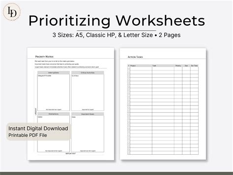 Prioritizing Worksheets Productivity Planner Inserts Etsy