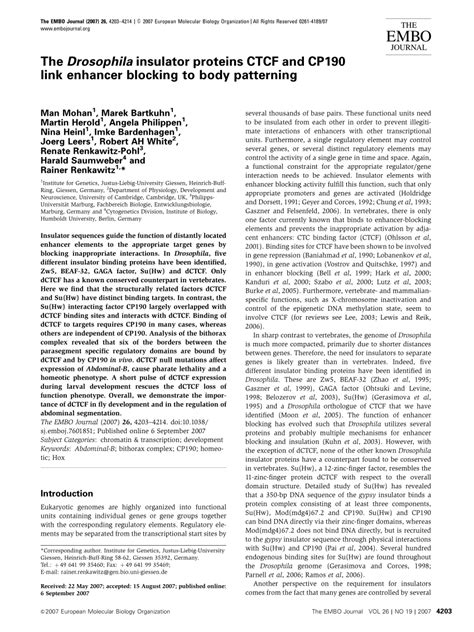Pdf The Drosophila Insulator Proteins Ctcf And Cp190 Link Enhancer
