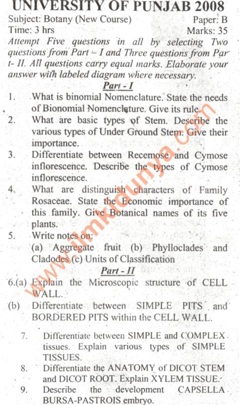 Past Papers 2008 Punjab University Ba Bsc Botany Paper B