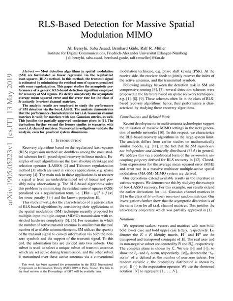 Pdf Rls Based Detection For Massive Spatial Modulation Mimo