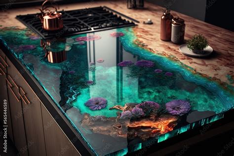 Epoxy Resin Kitchen Countertops Generative Ai Stock Illustration