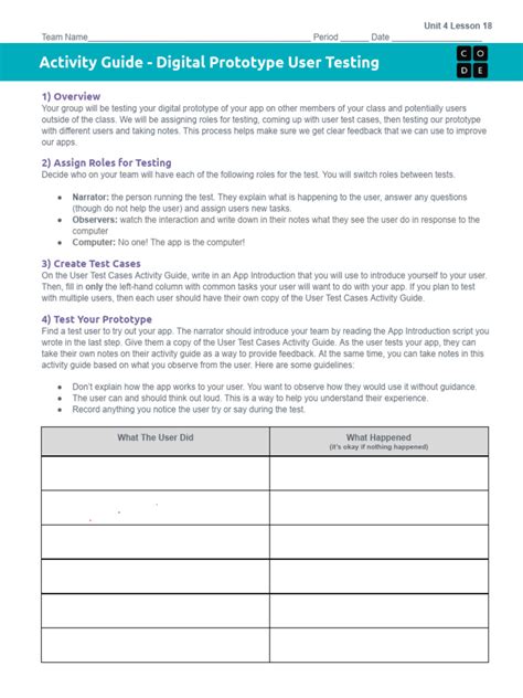 U4l18 Activity Guide Digital Prototype User Testing Pdf