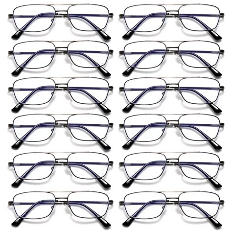 12 Pk Mens Retro Aviator Reading Glasses Metal Frame Blue Light Blocking Readers
