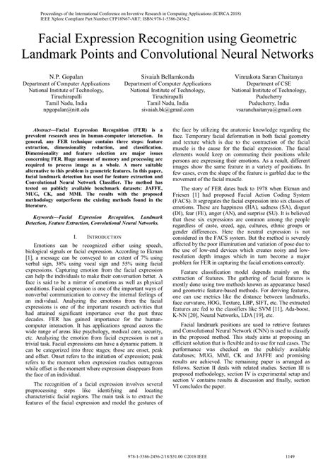 Pdf Facial Expression Recognition Using Geometric Landmark Points And Convolutional Neural
