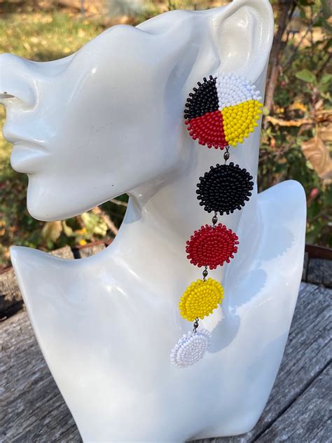 Medicine Wheel Shoulder Duster Beaded Earrings Medicine Wheel Smoked