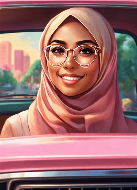 Lexica A Woman Wearing A Work Uniform Cream Brown Hijab Pastel Pink Glass Frame Glasses
