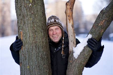 Happy Man Hugging The Tree Stock Image Image Of Handsome