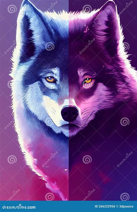 Watercolor Portrait Of Cute Grey Wolf Land Animal Stock Illustration