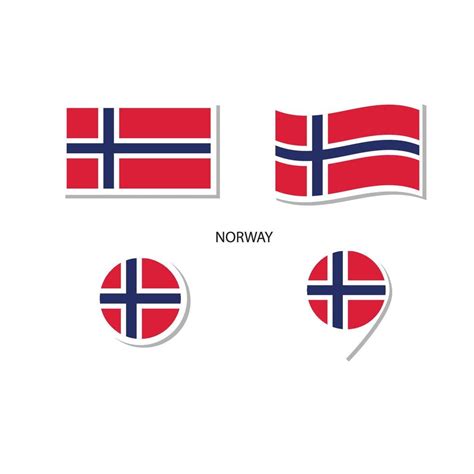 Norway Flag Logo Icon Set Rectangle Flat Icons Circular Shape Marker