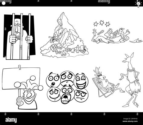 Illustration Set Of Humorous Cartoon Concepts Or Metaphors Or Sayings