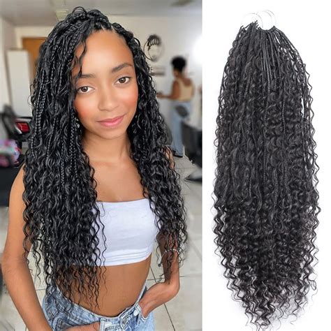 Crochet Boho Box Braids With Human Hair Curls Pre Looped Box Braids Wi